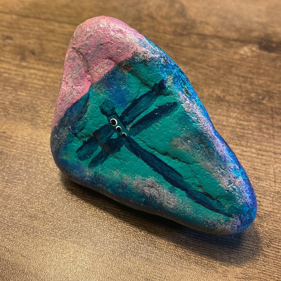 Hand Crafted | Accents | Dragonfly Stone Hand Painted Stone Garden Rock ...